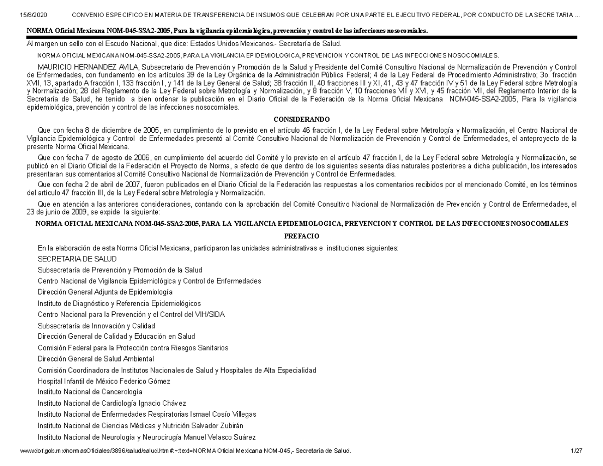 Nom 045 - NORMA Oficial Mexicana NOM-045-SSA2-2005, Para la vigilancia ...