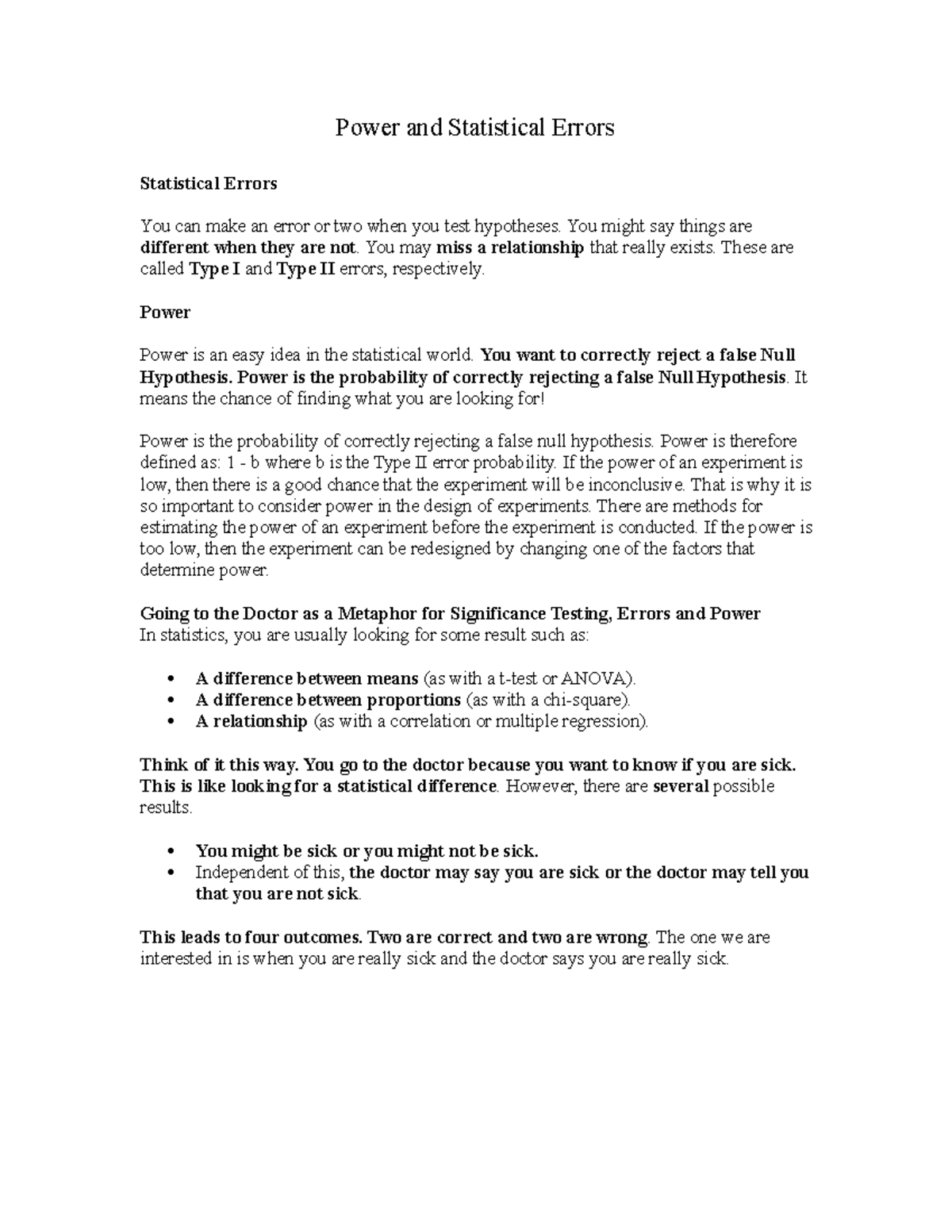 Unit 3 Powerand Statistical Errors - Power and Statistical Errors ...