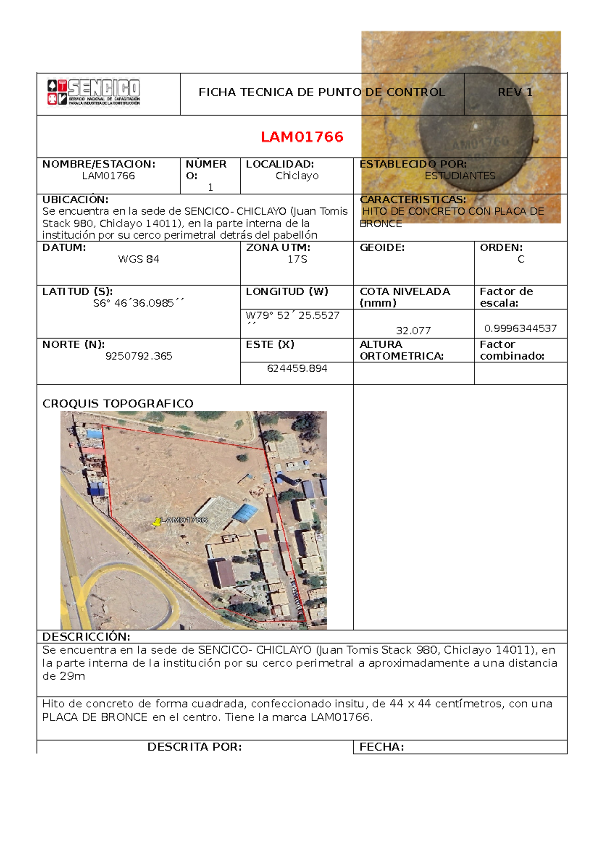 Ficha Tecnica DE Punto DE Control - FICHA TECNICA DE PUNTO DE CONTROL REV 1 LAM NOMBRE/ESTACION ...