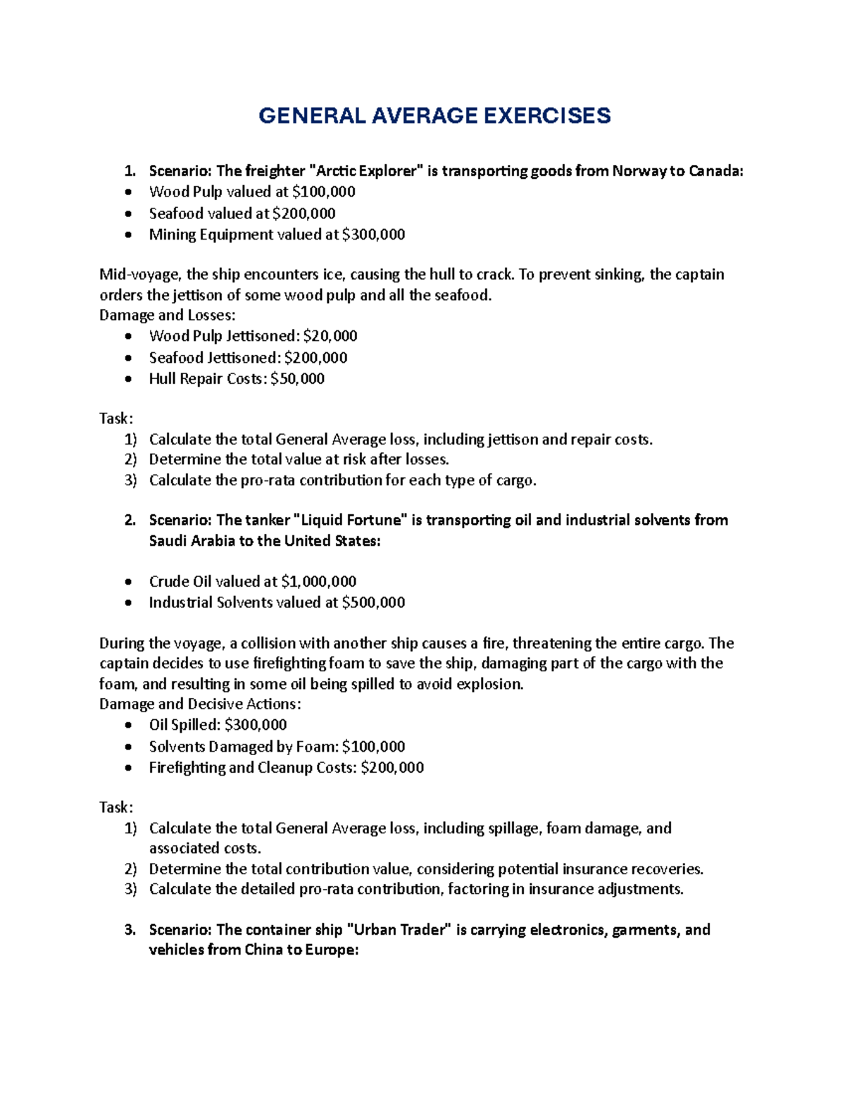 General Average Exercises - GENERAL AVERAGE EXERCISES Scenario: The ...