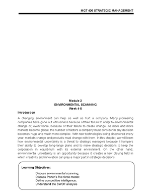 Strat 1B - Module for MGT 406 Strategic Management Module 1 BASIC CONCEPTS IN BUSINESS POLICY ...