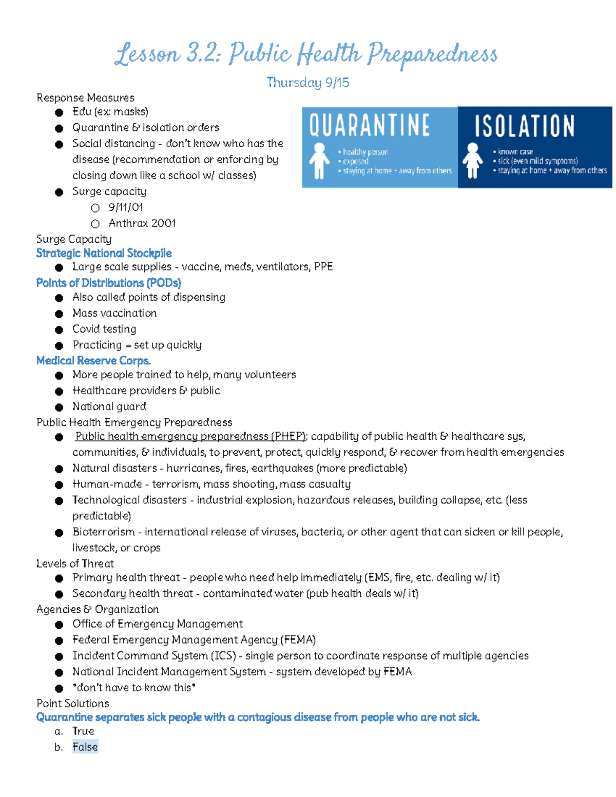 Lesson 3.2 Notes: Public Health Preparedness - Lesson 3: Public Health ...