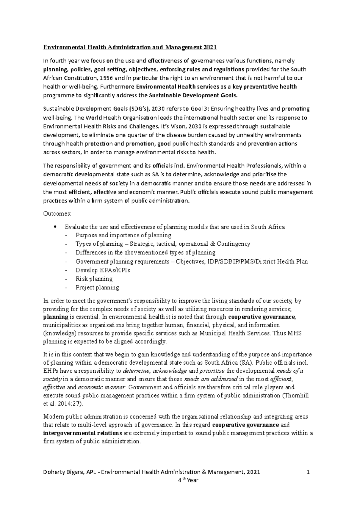 Bsehm 04 1. Environmental Health Administration and Management 2021 4th ...