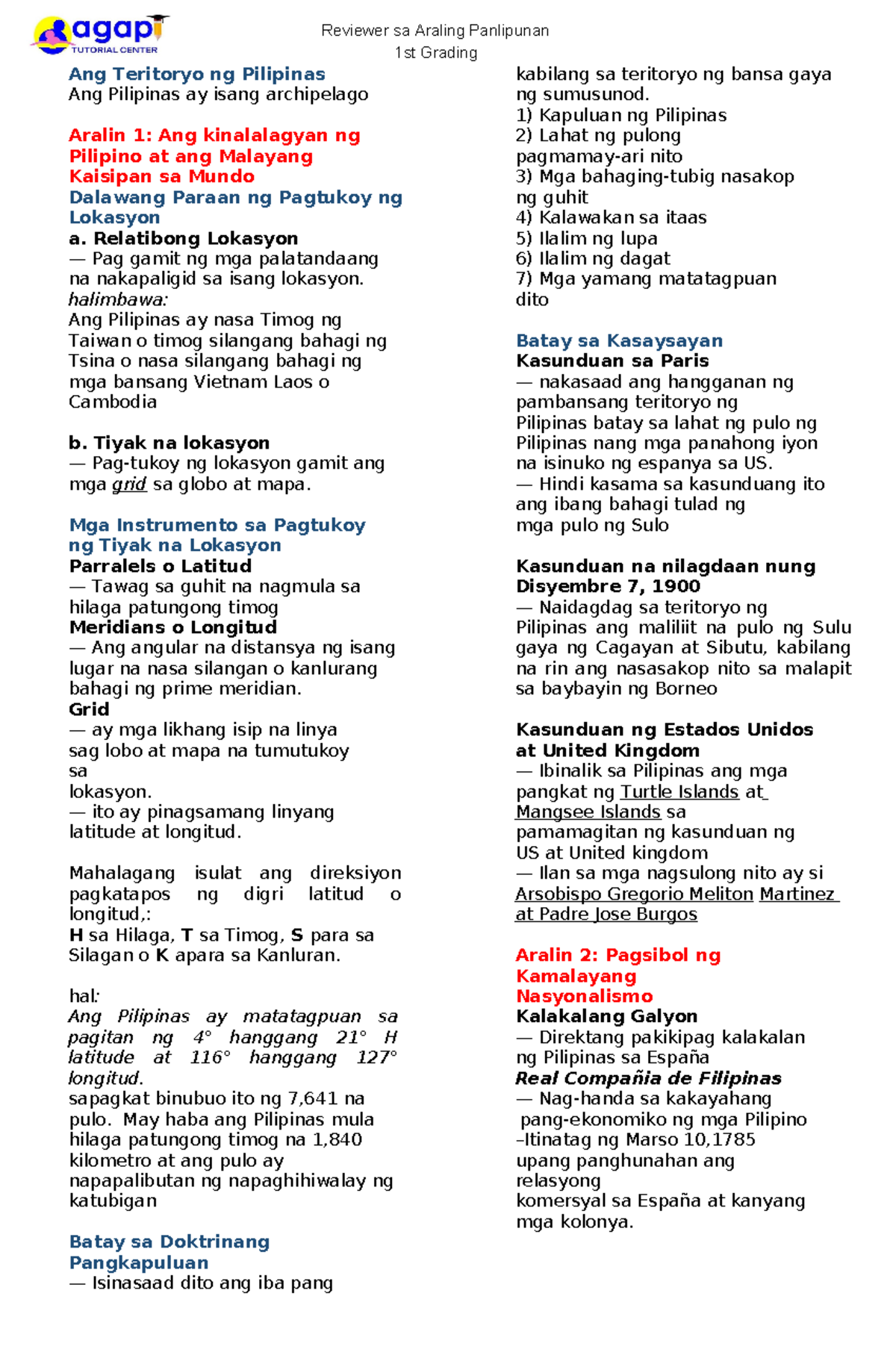 1st Grading G6 AP - Reviewers - 1st Grading Ang Teritoryo ng Pilipinas ...