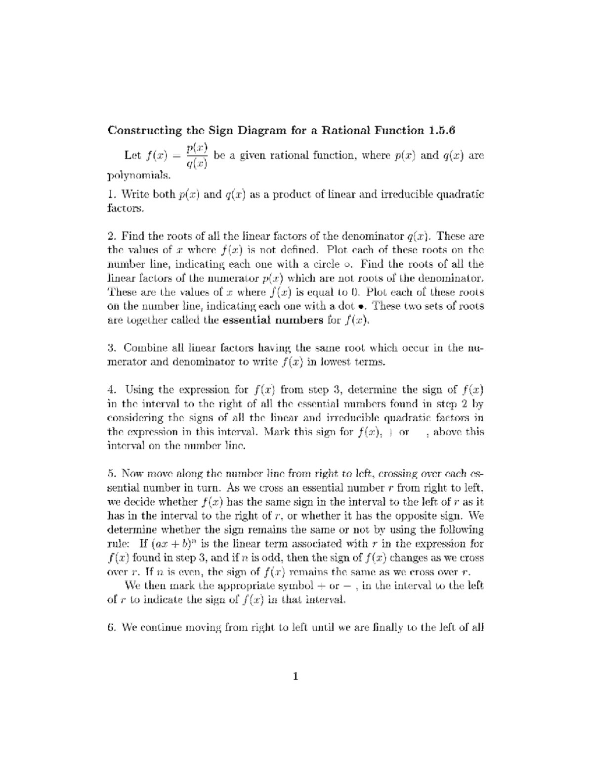 Lecture notes, lecture Sign Diagram - Constructing the Sign Diagram for ...
