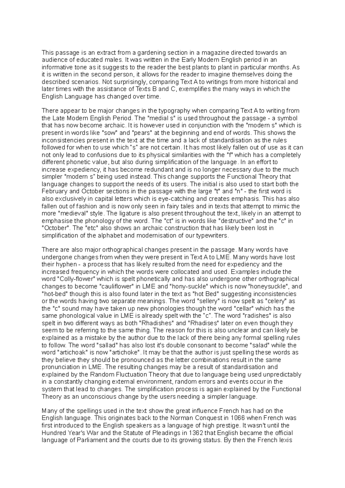 Language Change Essay - This passage is an extract from a gardening ...