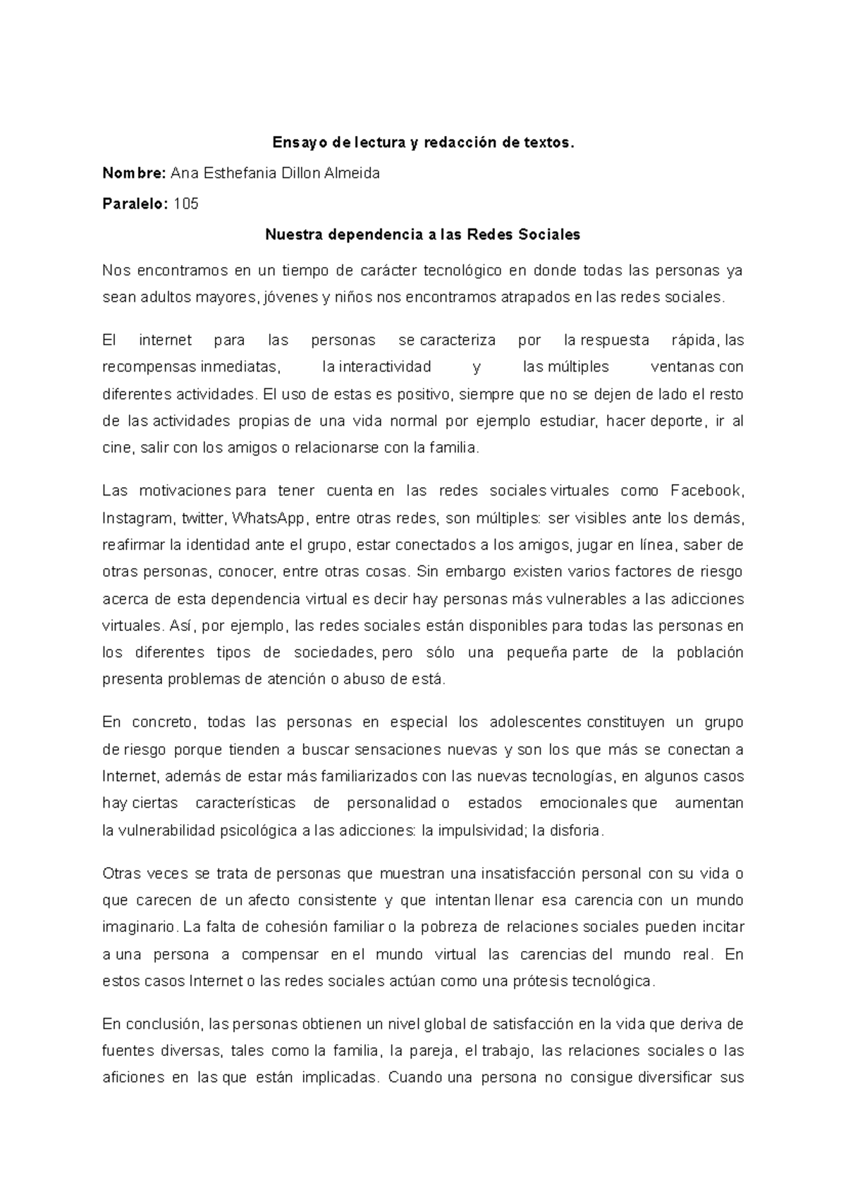 Lectura y redacción - FORO - Ensayo de lectura y redacción de textos ...