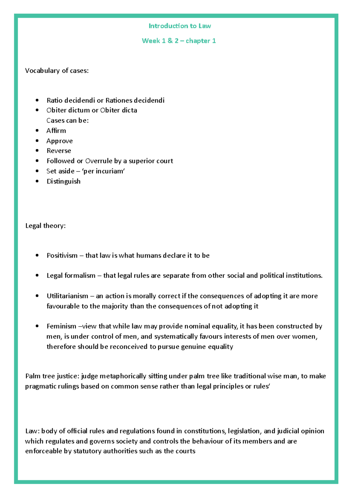 Introduction to Law Mid - Sem Exam Summaries - Introduction to Law Week ...