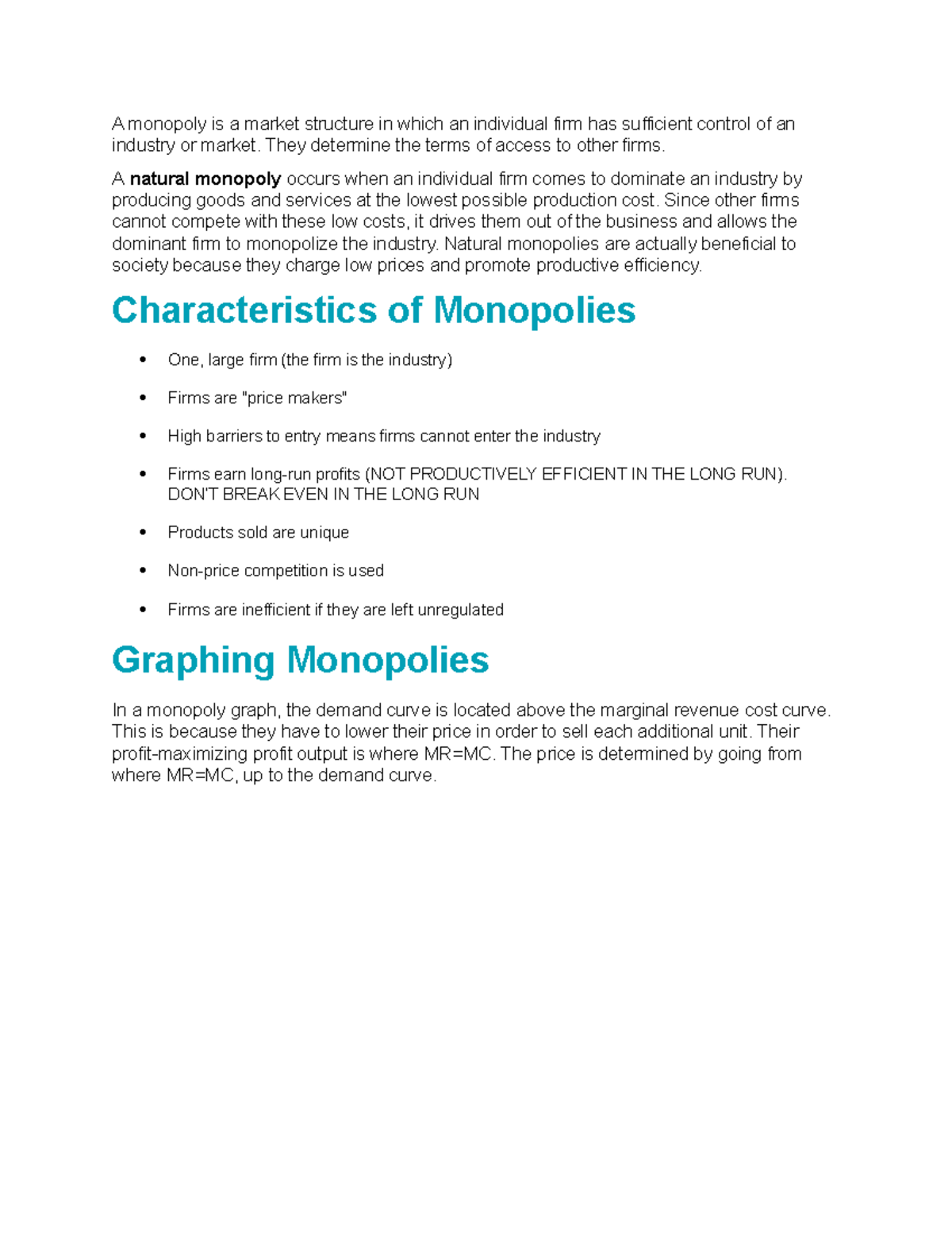 UNIT 4 - monopoly notes - A monopoly is a market structure in which an ...