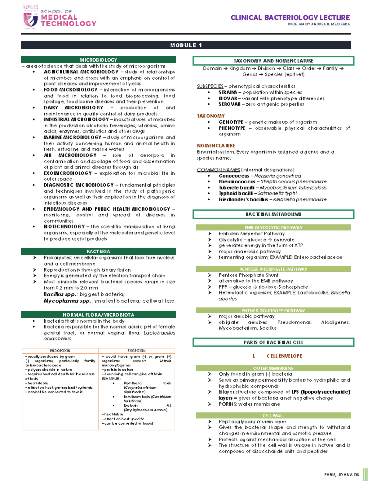 Bacte LEC- Midterms - ####### PROF. MAIDY ANDREA B. MEJORADA MODULE 1 ...