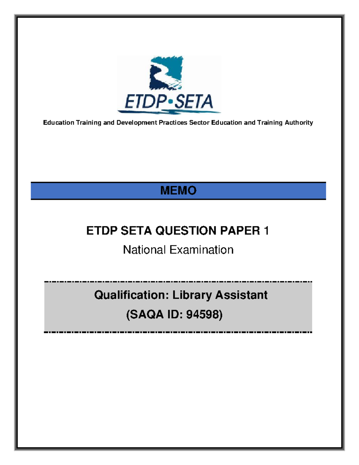 Library Assistant Memo Exemplar Question Paper One 2020 2021 ...