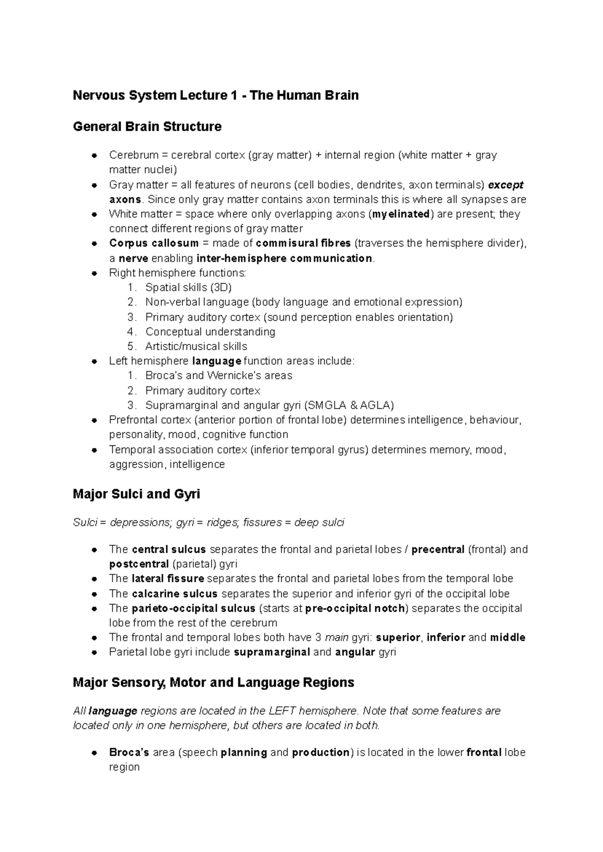 Nervous Lecture 1 - Nervous System Lecture 1 - The Human Brain General ...