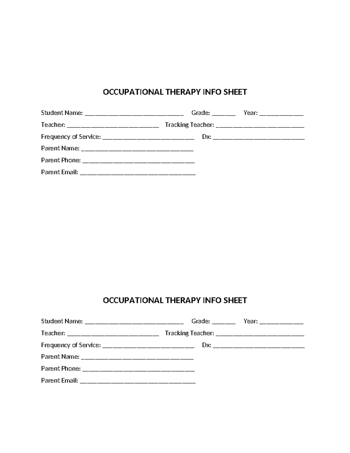 Occupational Therapy INFO Sheet - OCCUPATIONAL THERAPY INFO SHEET ...