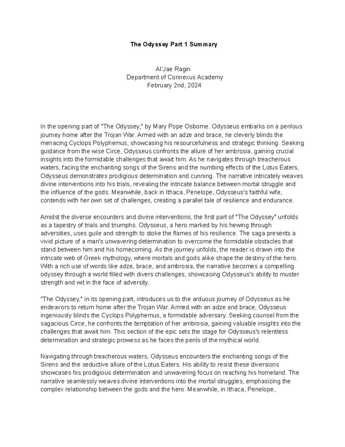 Untitled document - here to help who needs it - The Odyssey Part 1 ...