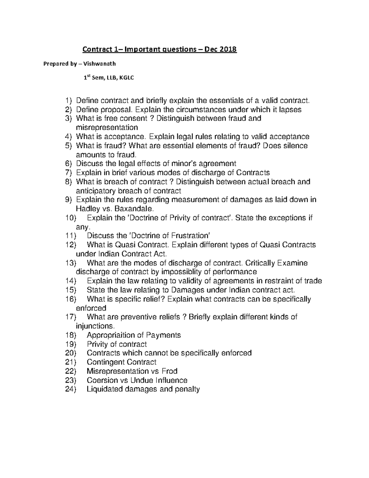 Contracts Imp Questions Dec 201 8 - Contract 1– Important questions ...