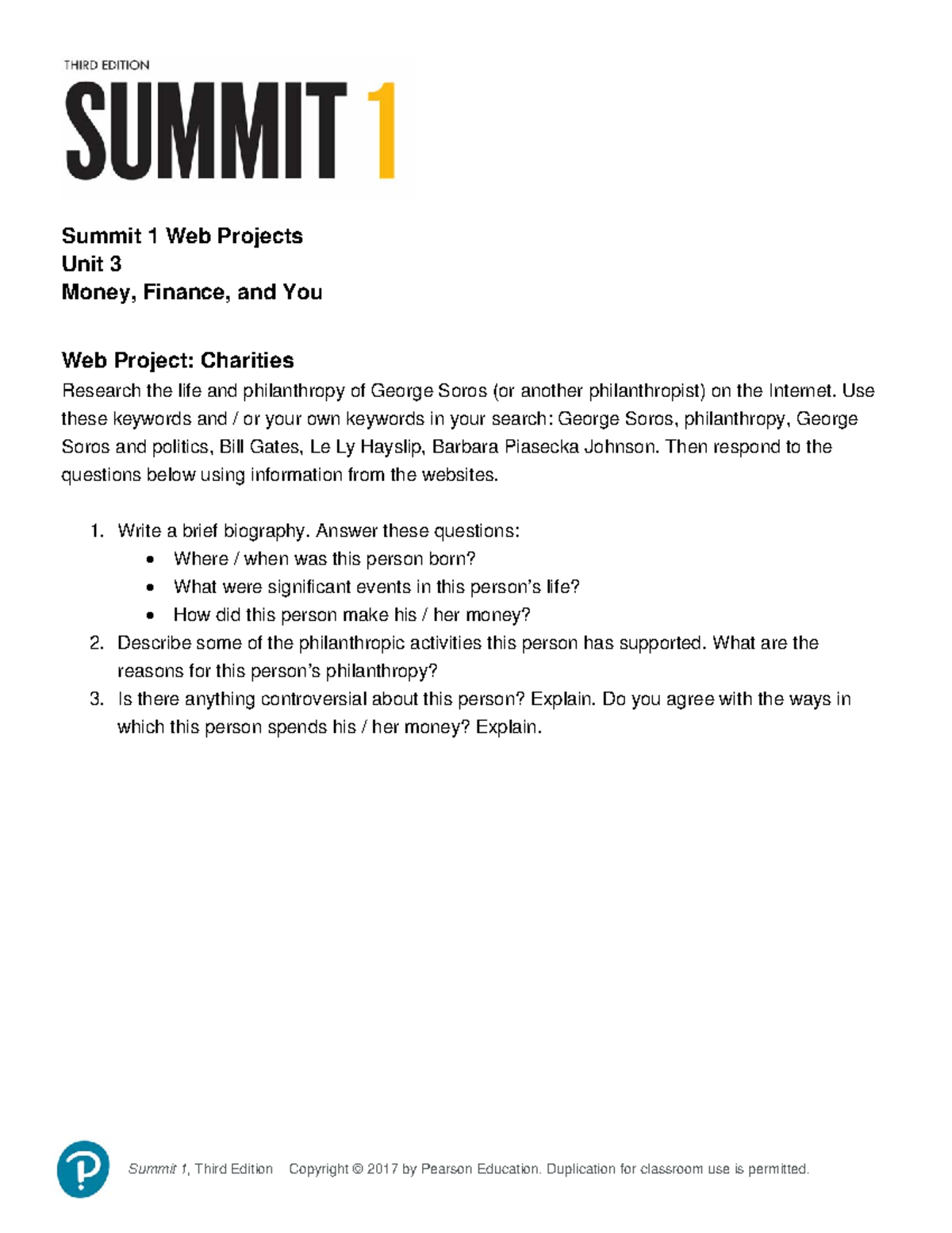 Summit 1 Web Projects Unit 3 - Summit 1, Third Edition Copyright © 2017 ...