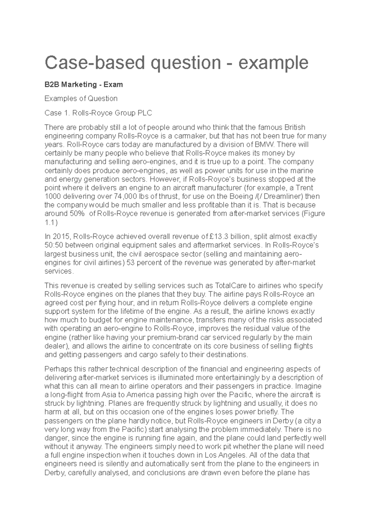 Example Case Questions for final exam - Case-based question - example ...