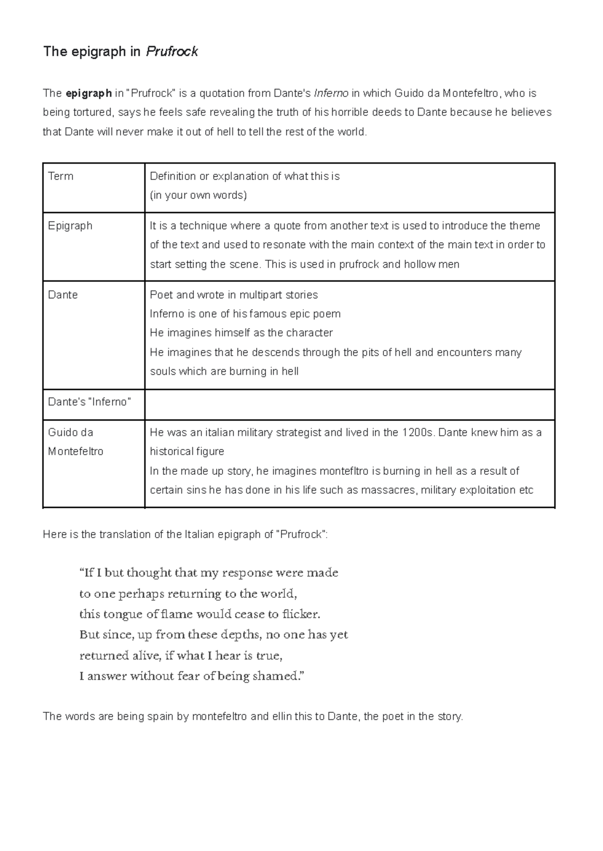 Prufrock epigraph and ending - Analysis - The epigraph in Prufrock The ...
