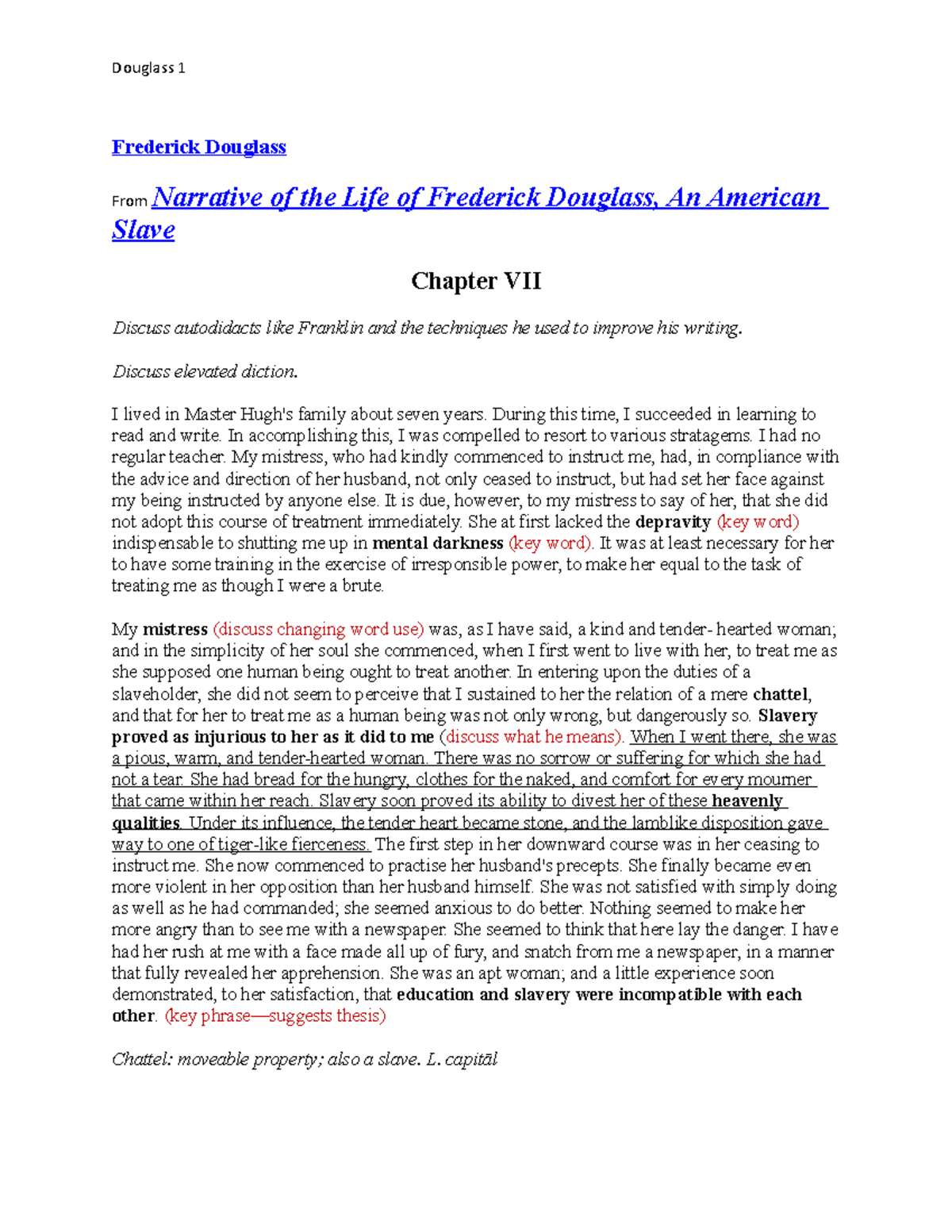 Douglass How I Learned to Read-Write - Frederick Douglass From ...