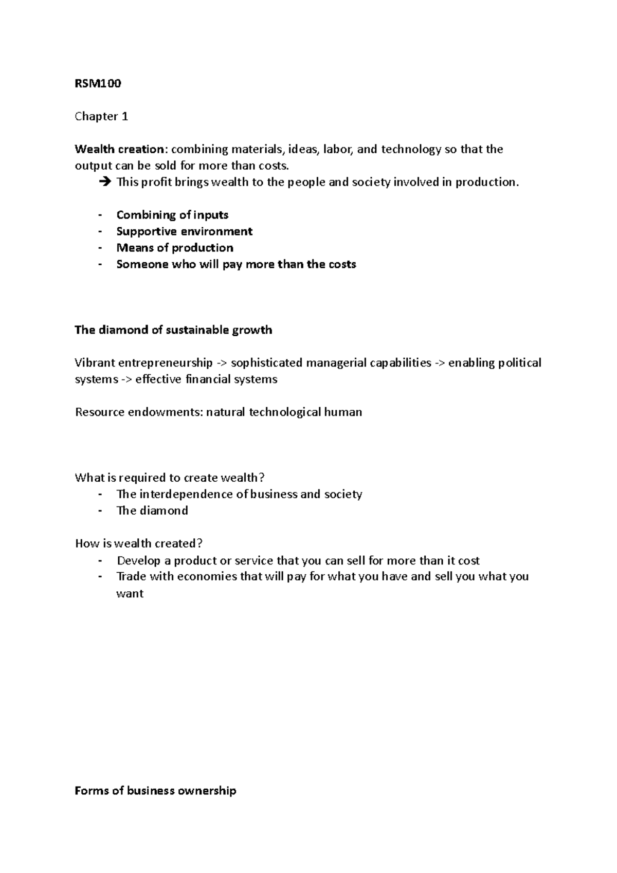 RSM100 - RSM Chapter 1 Wealth creation: combining materials, ideas ...