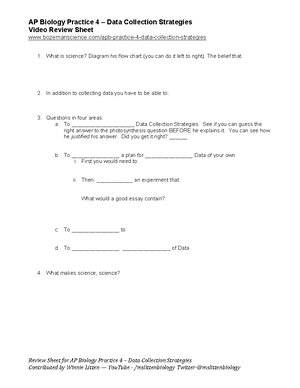 Practice Worksheet Number One / Six. - Review Sheet for AP Biology ...