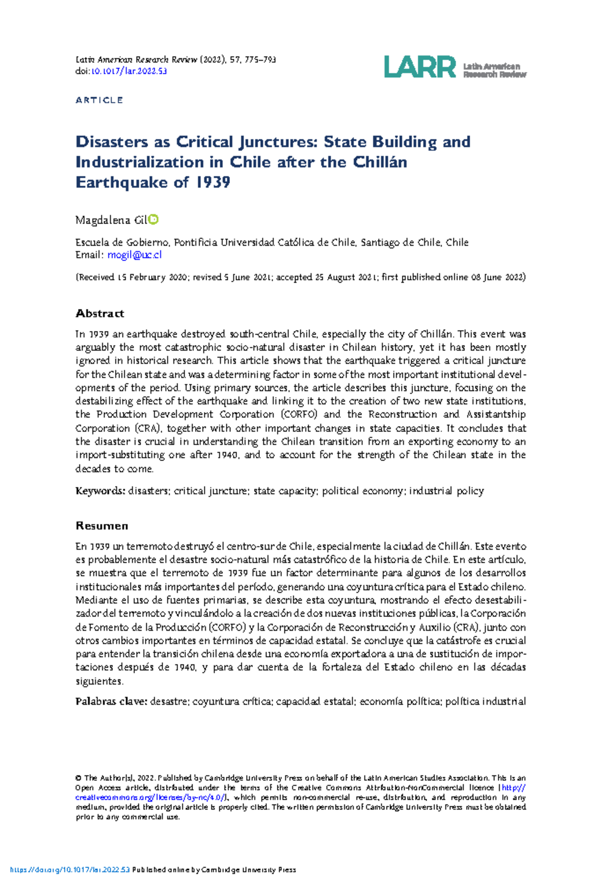 Disastersas Critical Junctures - A R T I C L E Disasters as Critical ...