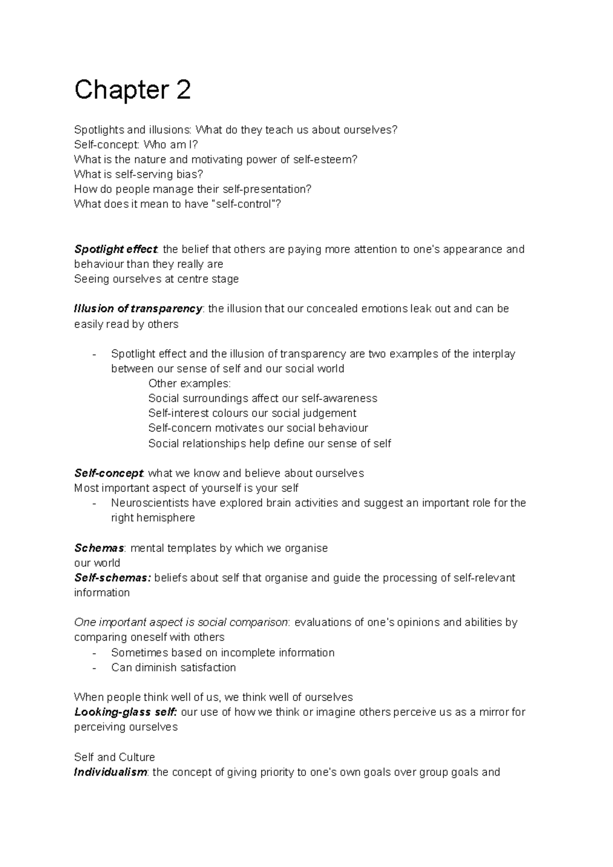 CH2 - CH2 - Social Psychology Notes, enjoy - Chapter 2 Spotlights and ...