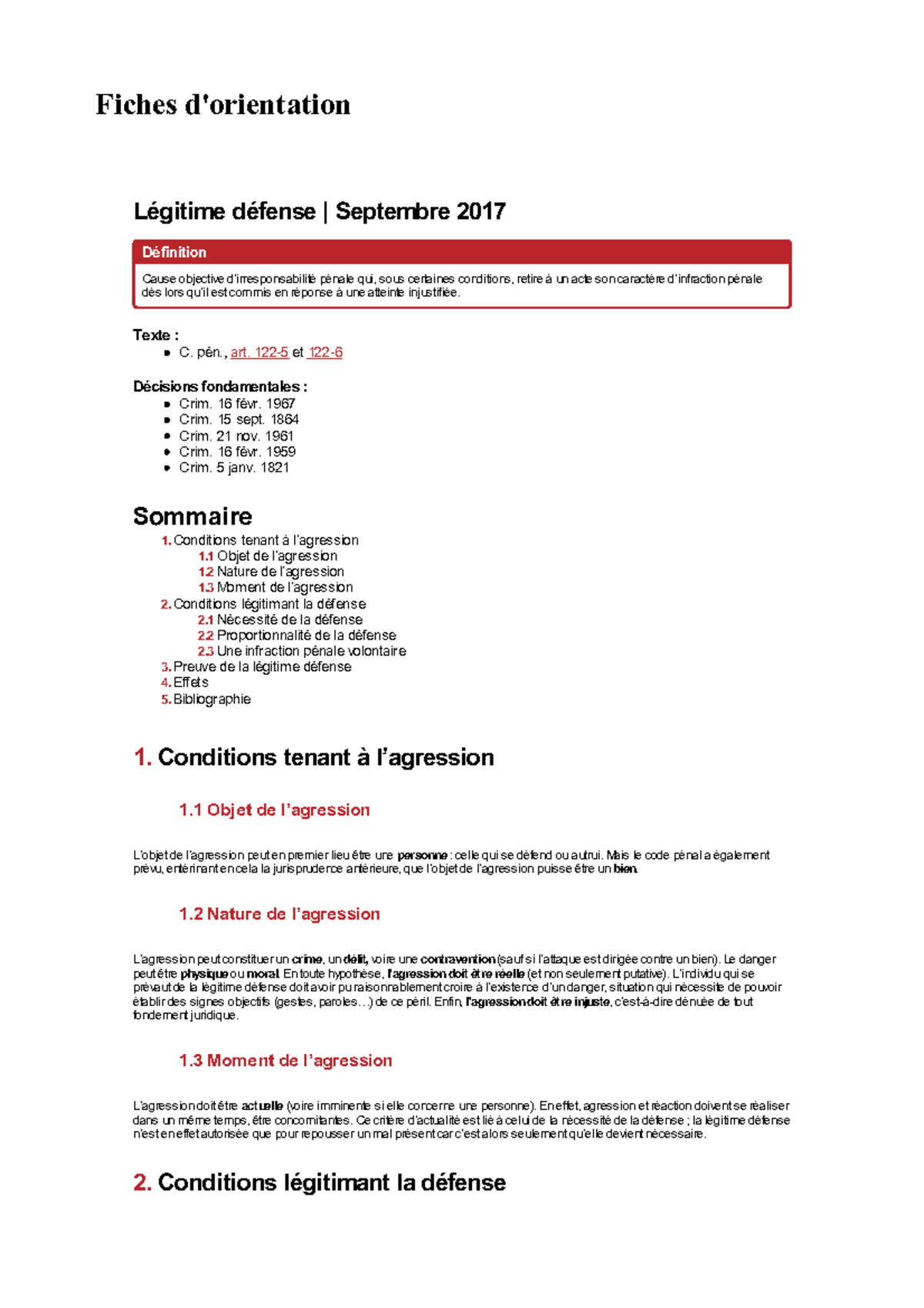 LG fiche d'orientation - Fiches d'orientation Légitime défense ...