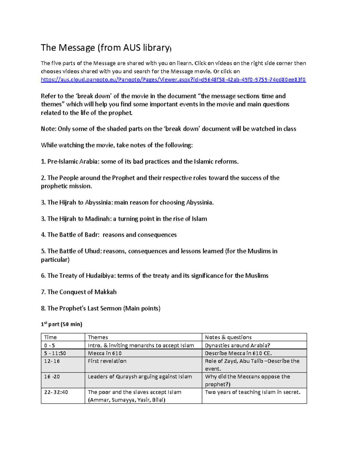 The Message sections time and themes - The Message (from AUS library ...