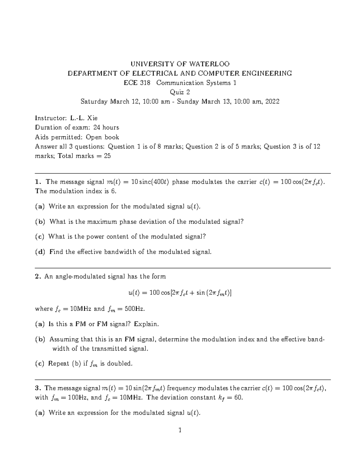 ECE318 Quiz 2 - Instructor: L.-L. Xie - UNIVERSITY OF WATERLOO ...