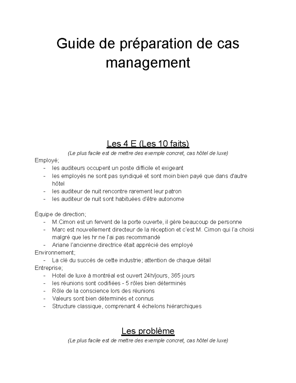 Guide de préparation de cas management - Guide de préparation de cas ...