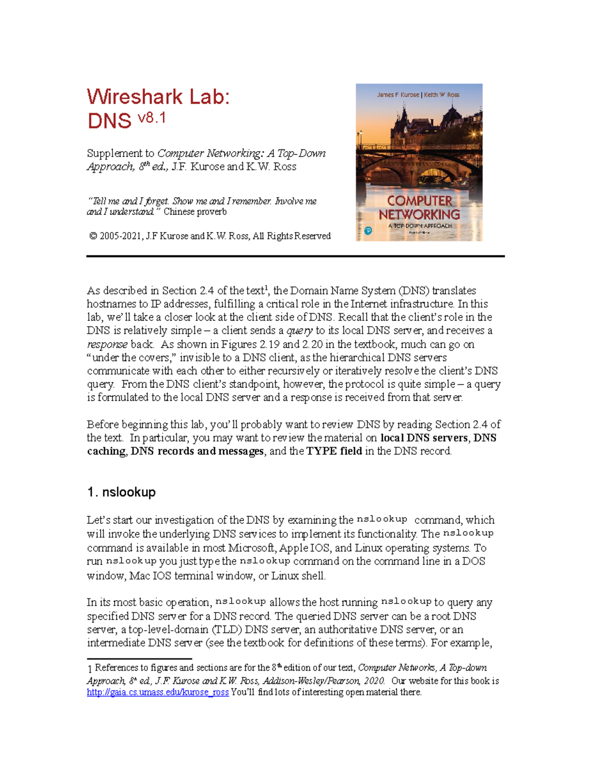 Wireshark Dns V8 Lab 2b Practice Wireshark Lab Dns V8 Supplement To Computer Networking A