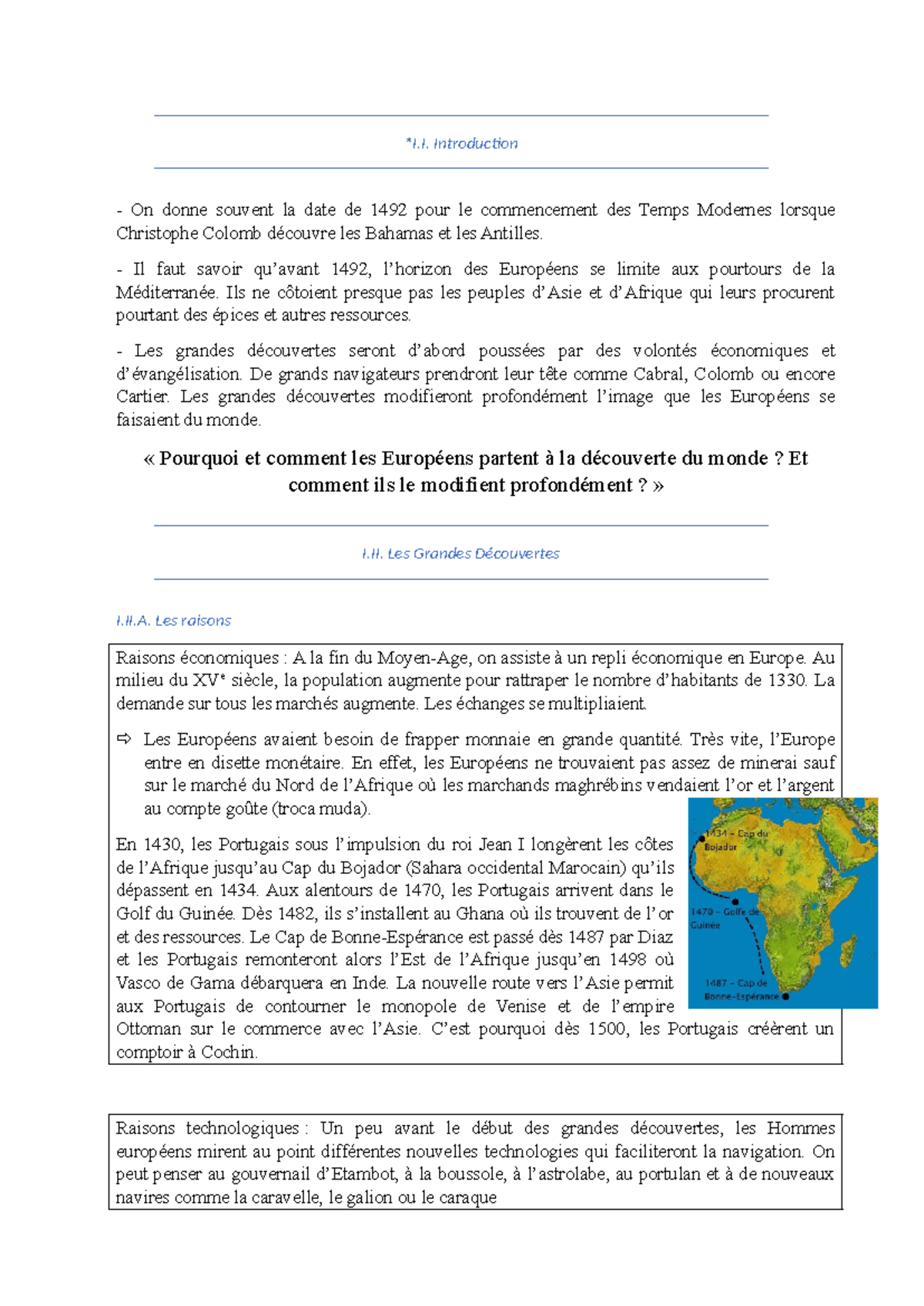 Histoire Moderne - prises de notes - *I. Introduction On donne souvent ...