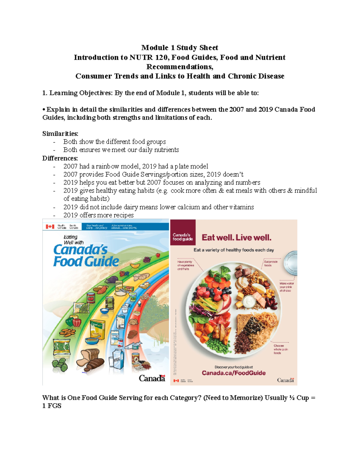 Nutrition Module 1 Study Sheet - Module 1 Study Sheet Introduction to ...