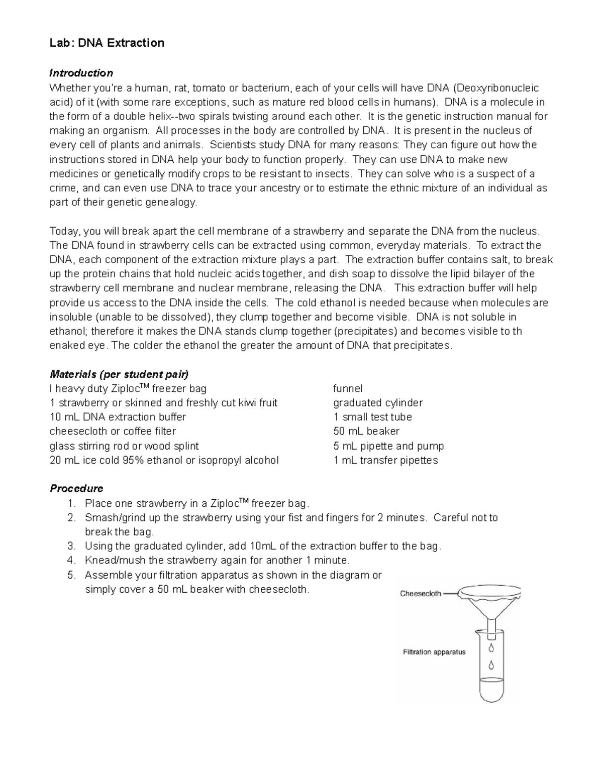 - Lab DNA Extraction - Lab: DNA Extraction Introduction Whether you’re ...
