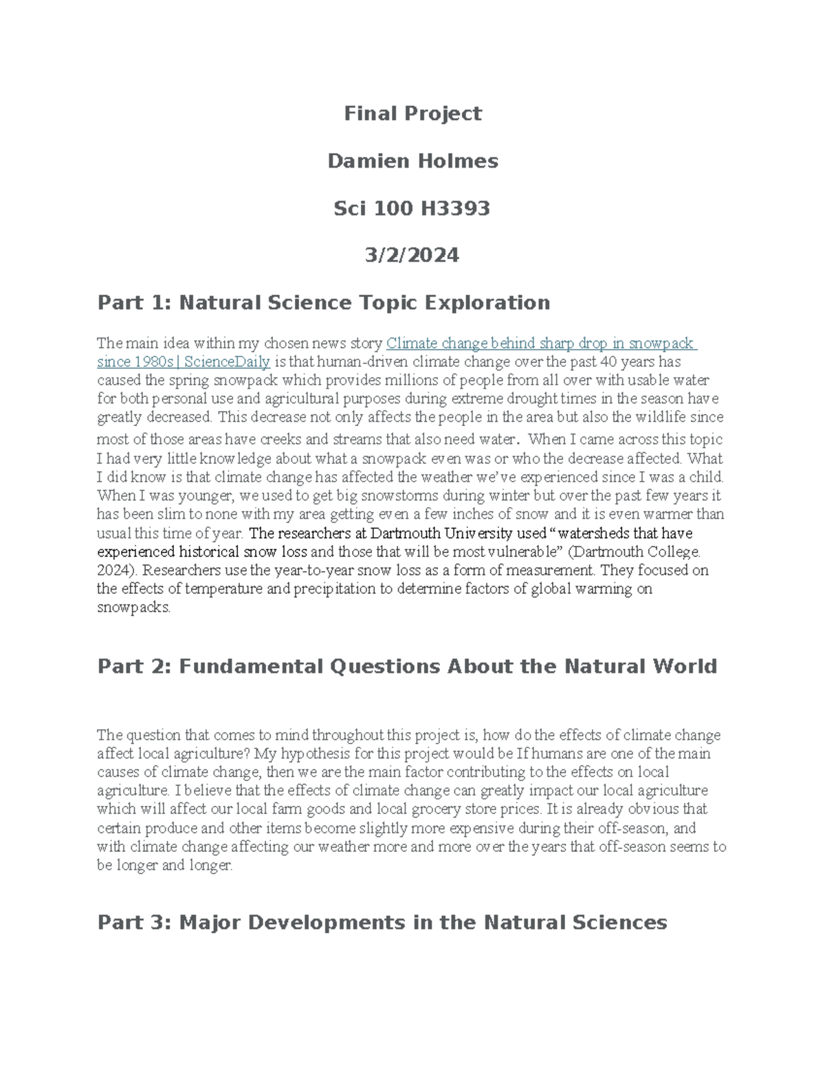 Sci 100 Final Project - m,n, - Final Project Damien Holmes Sci 100 H 3 ...
