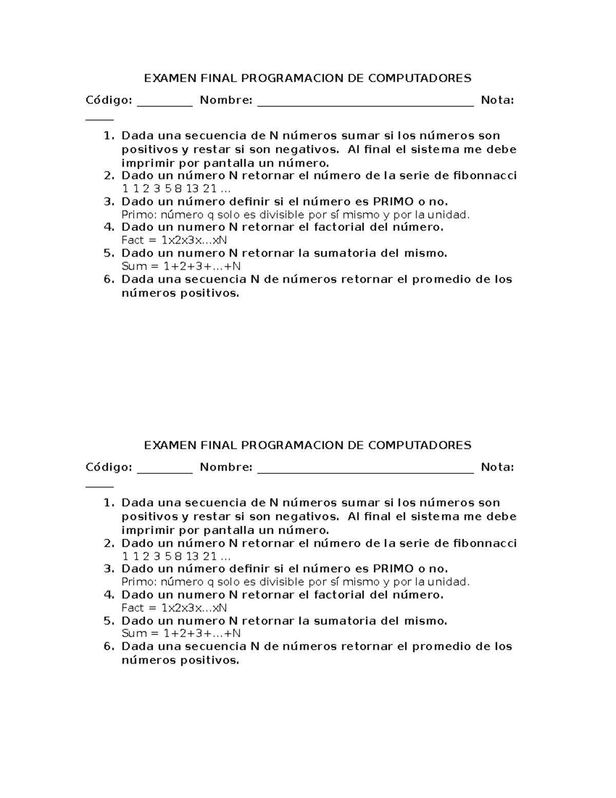 266536193 Examen Final Programacion de Computadores - EXAMEN FINAL PROGRAMACION DE COMPUTADORES ...