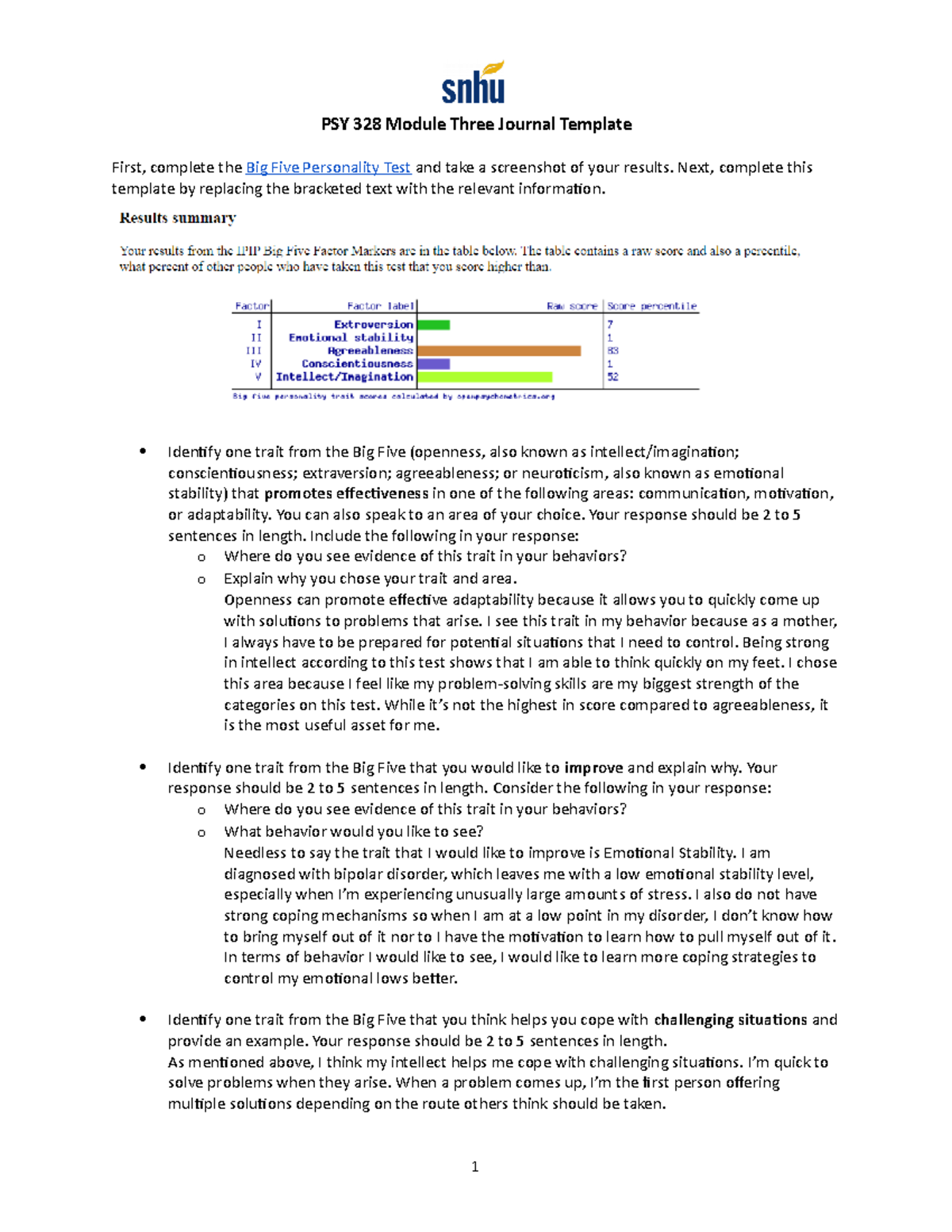 PSY 328 Module Three Journal Template - PSY 328 Module Three Journal ...
