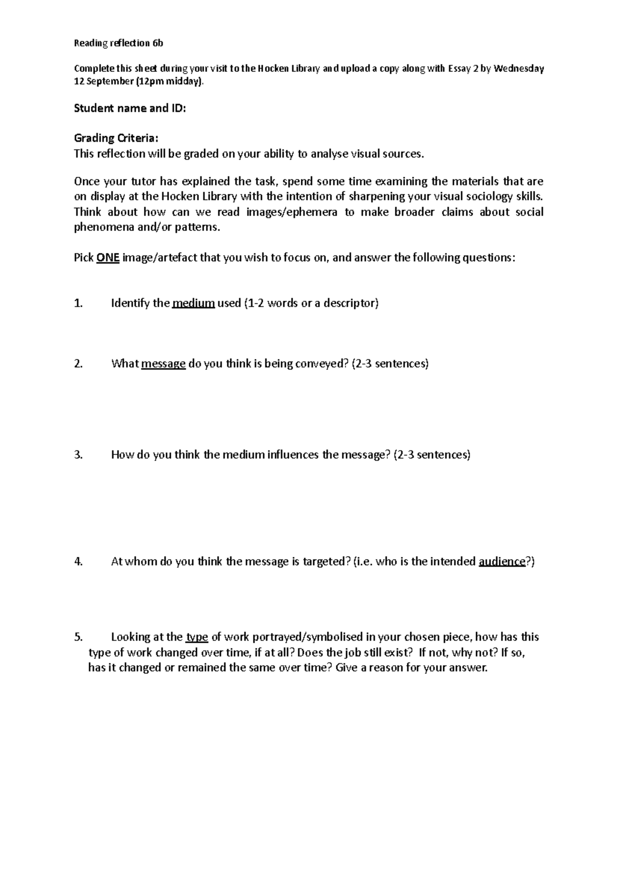 Reflection 6b - Tutorial sheet for tutorial 6. - Reading reflection 6b ...