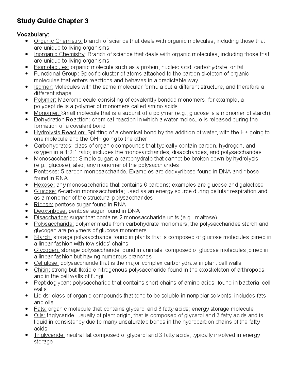 Ch 3: The Chemistry of Organic Molecules (Study Guide) - Study Guide ...