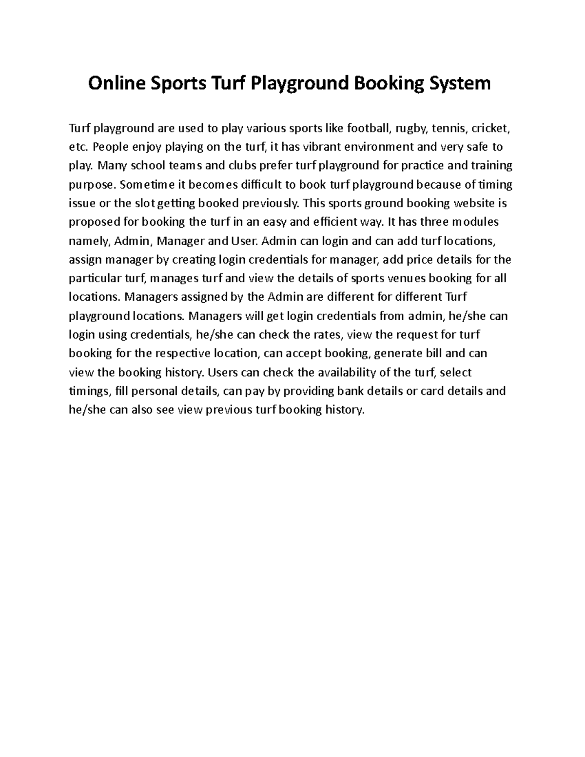 PY001 - Turf booking project - Online Sports Turf Playground Booking ...