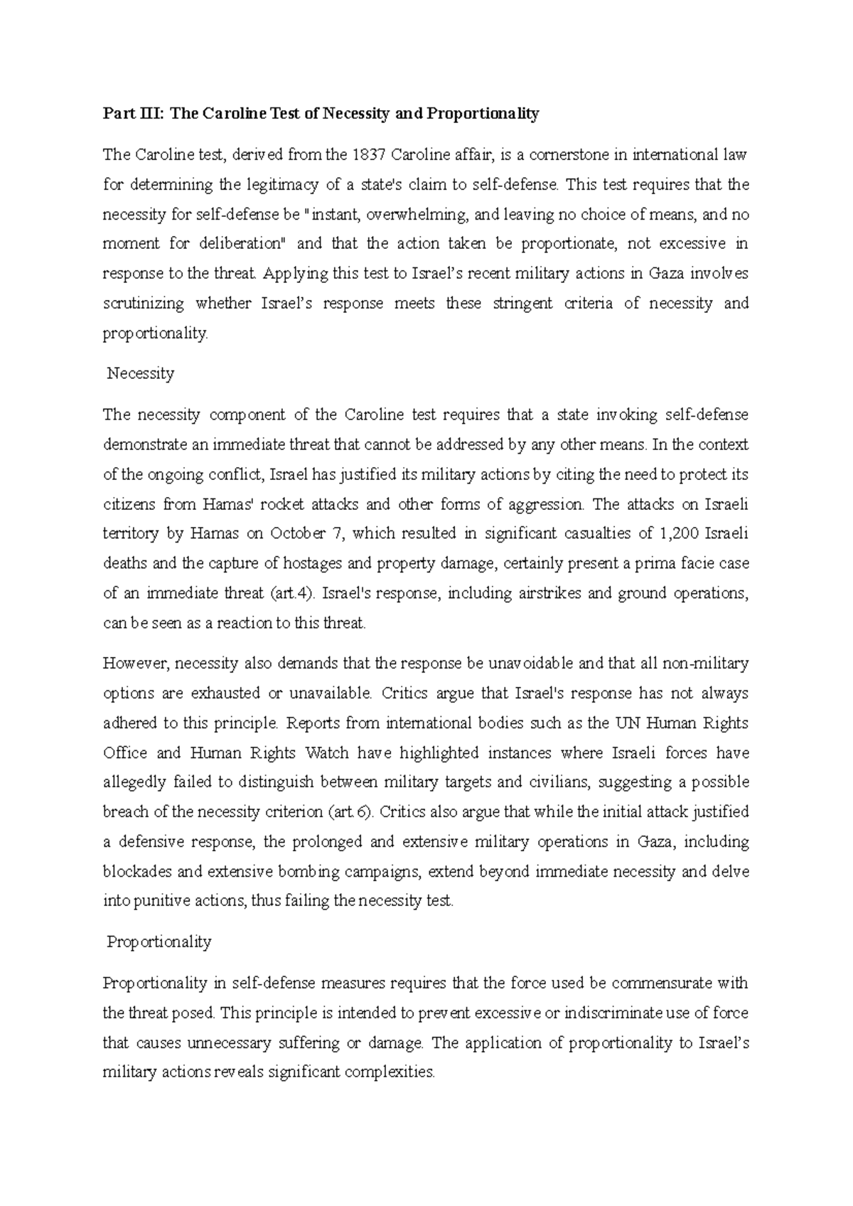 Israel Use of Force - Part III: The Caroline Test of Necessity and ...
