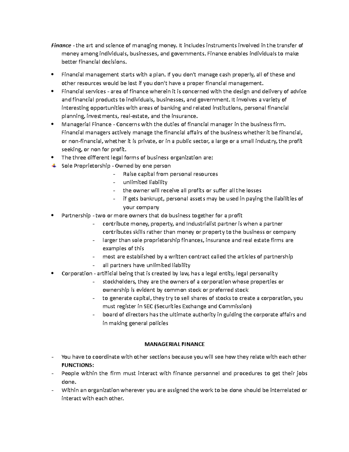 Finance Reviewer - Finance - the art and science of managing money. It ...