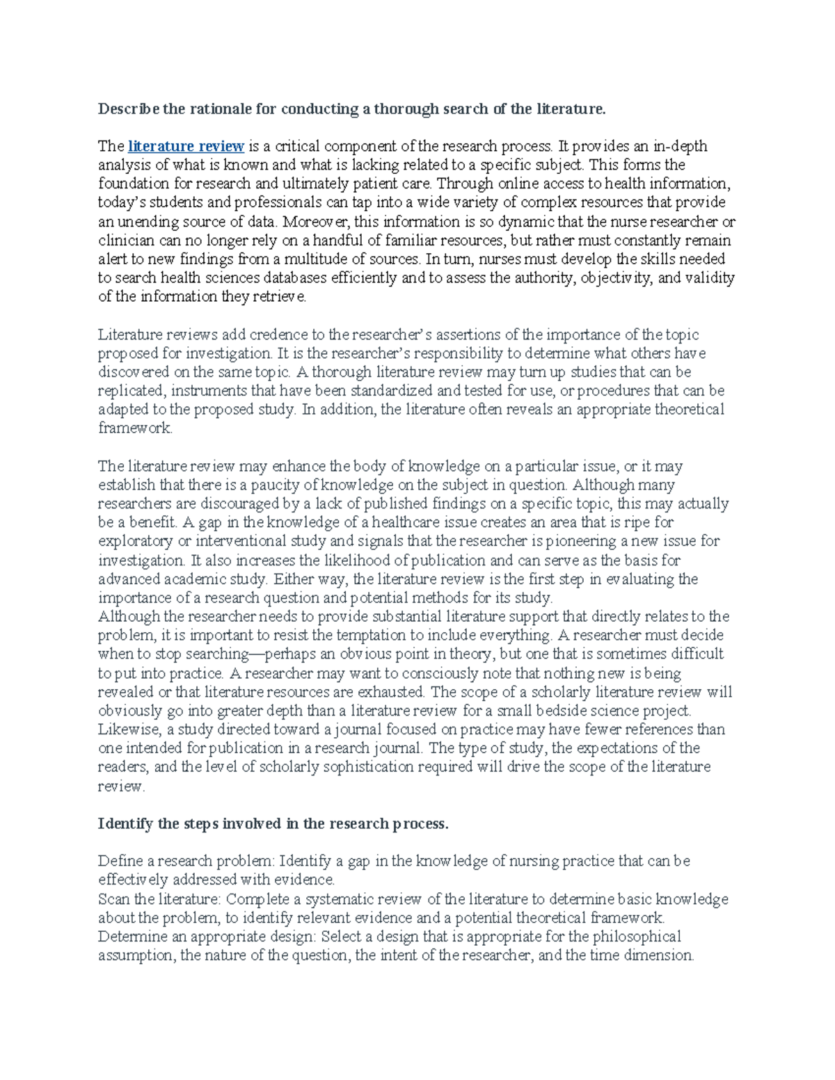 Week 2 Study Guide - Describe the rationale for conducting a thorough ...