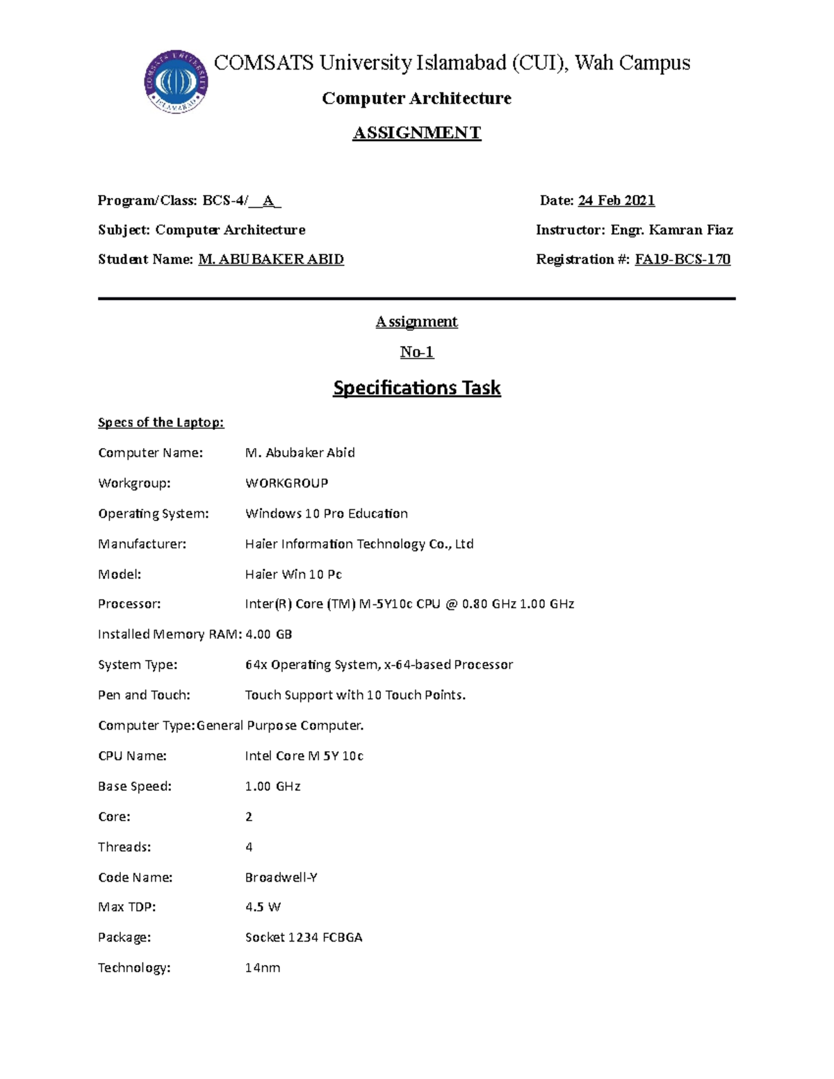 Software Design And Computer Architecture Computer Architecture