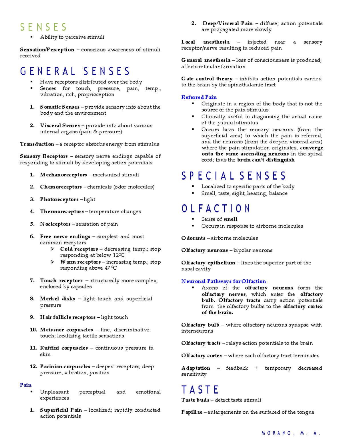 Senses - Nursing Note - S E N S E S Ability to perceive stimuli ...