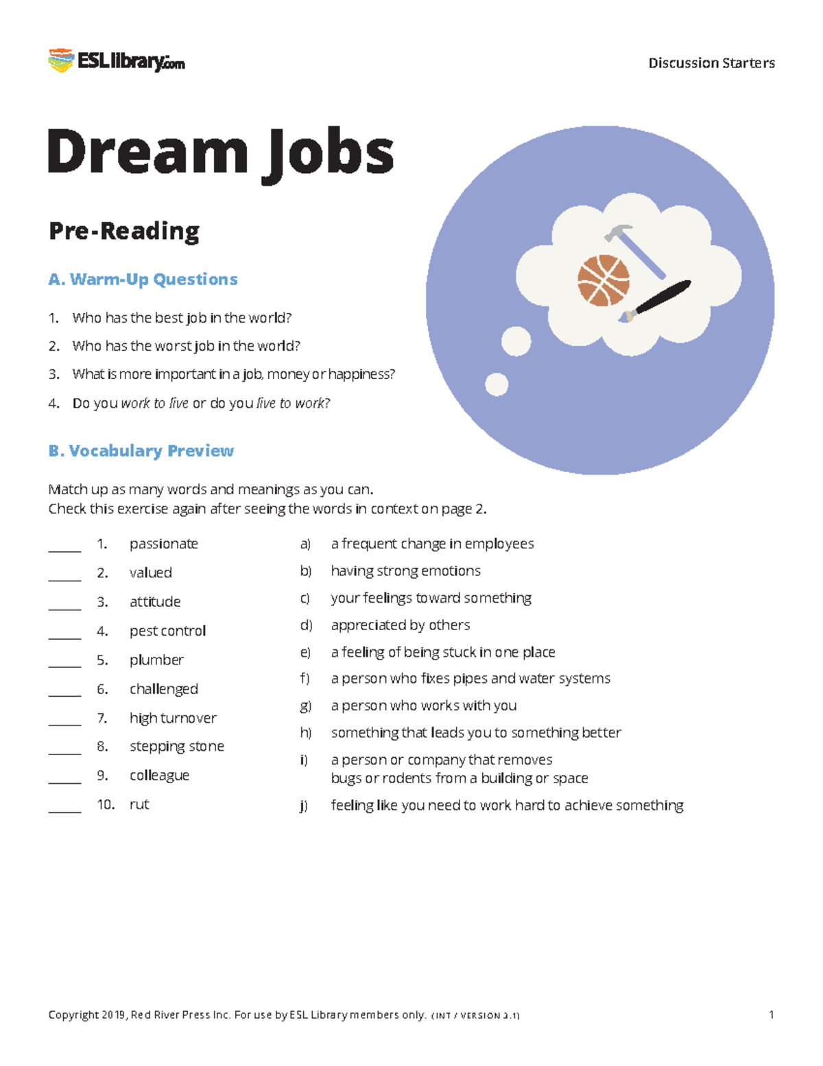 72 Dream-Jobs US Student - Discussion Starters a) b) c) d) e) f) g) h ...