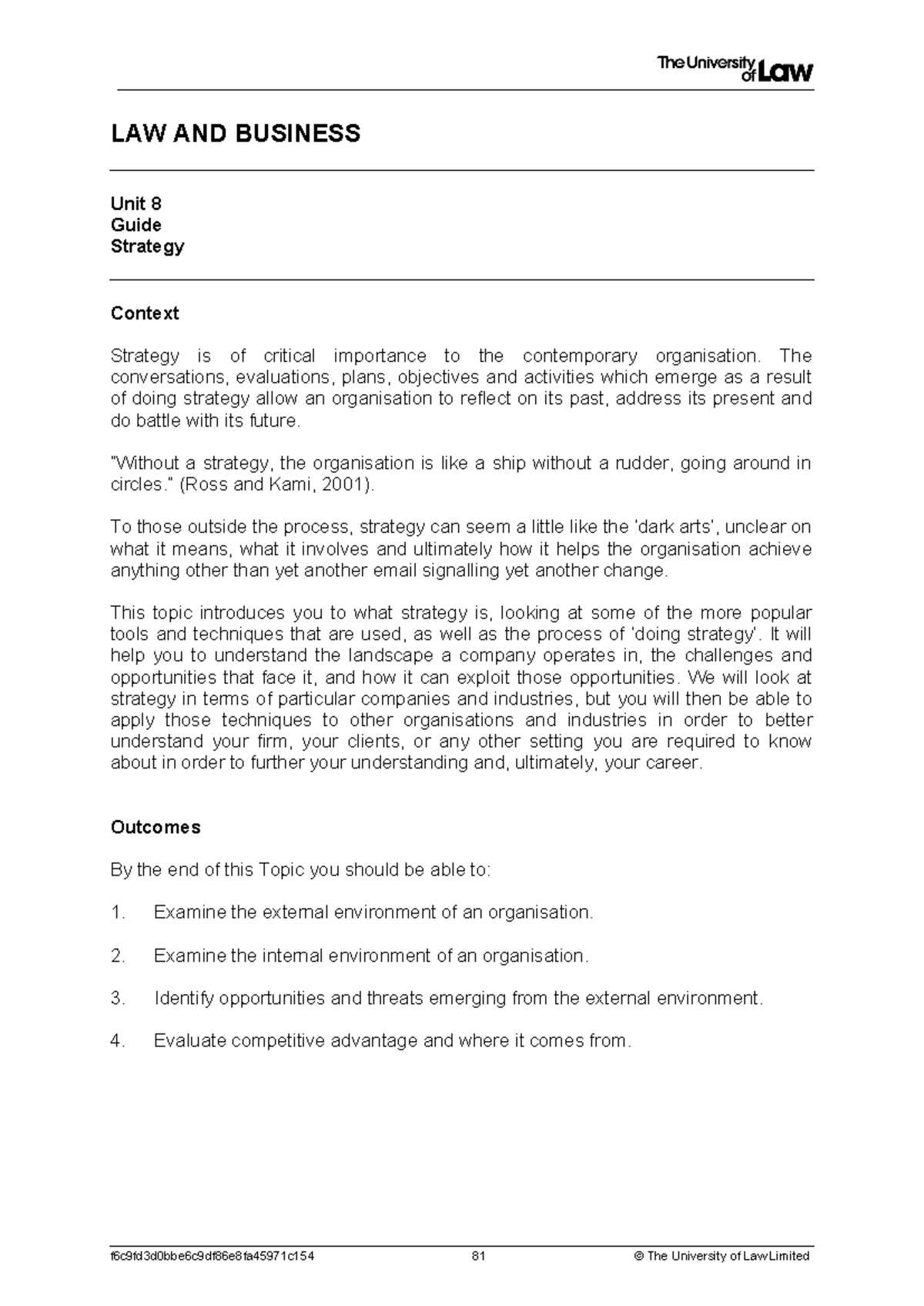 2223 lbus ws08 ce01 guide - LAW AND BUSINESS Unit 8 Guide Strategy ...