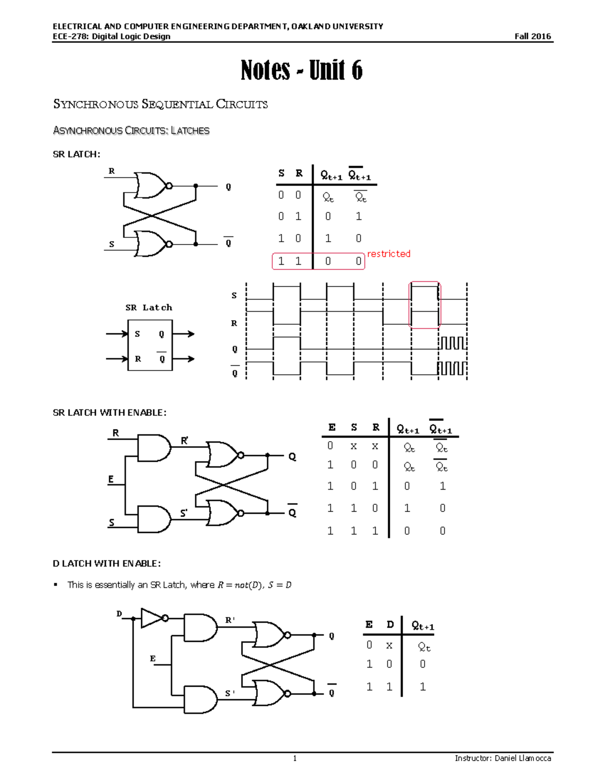 Notes - Unit 6 - o An Edge detector circuit. The figure depicts an SR ...