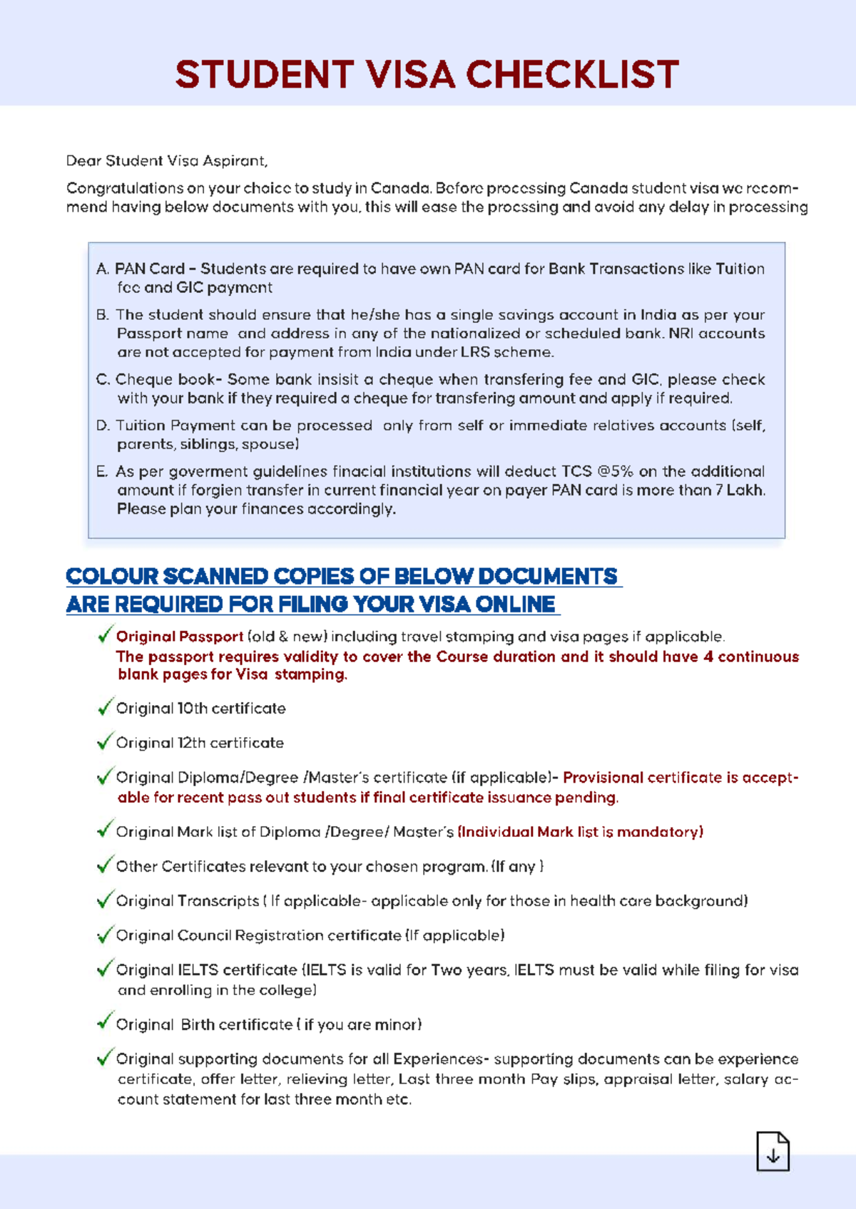 Student VISA Checklist - - Studocu